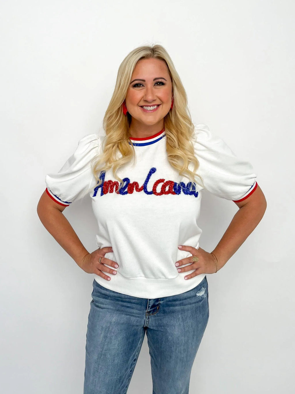Red, White, & Blue Tinsel Americana Top | SLS Wares